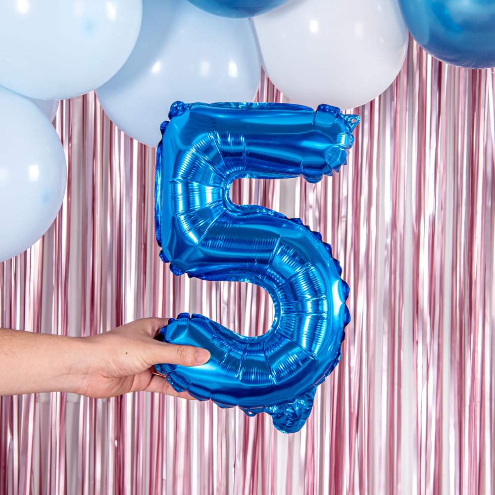 Restaurantware Balloonify 16 Inch Number Balloon 1 Digital Party Balloon - Number 5 Self-Sealing Blue Foil Mylar Balloon Hanging Film Decoration For Birthday Wedding Or Graduation