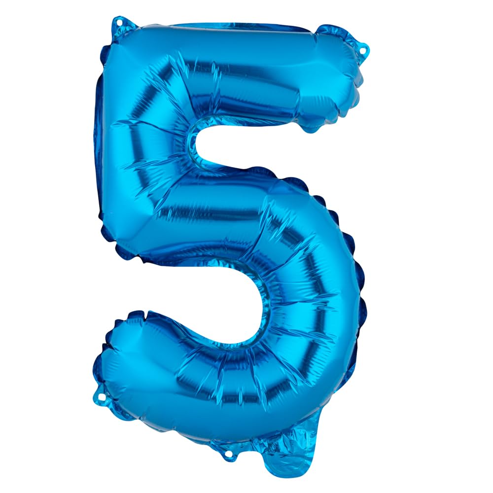 Restaurantware Balloonify 16 Inch Number Balloon 1 Digital Party Balloon - Number 5 Self-Sealing Blue Foil Mylar Balloon Hanging Film Decoration For Birthday Wedding Or Graduation