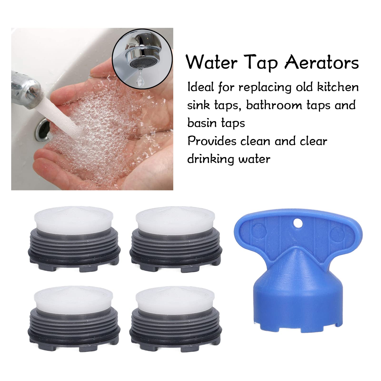 Sink Faucet Aerator, Plastic Water Saving Tap Aerator, Faucet Aerators Replacement Parts with Spanner, Sink Spray Aerator, Flow Restrictor Bubble Tap Water Nozzle for Kitchen Bathroom(Male)