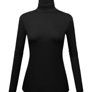 Kindcall Black Long Sleeves Thermal Shirts for Women Turtleneck Dark Academia Clothing Turtle Neck Athletic Casual Tops (Black Medium)