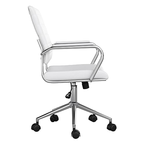 Martha Stewart Piper Swivel Task Chair with Armrests for Home Office in White Faux Leather with Polished Nickel Frame