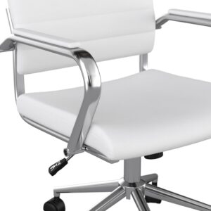 Martha Stewart Piper Swivel Task Chair with Armrests for Home Office in White Faux Leather with Polished Nickel Frame