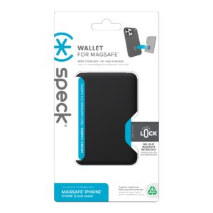 Speck iPhone Wallet MagSafe Accessory - Removable ClickLock No-Slip Interlock - Holds 1-3 Cards - Soft Touch Finish, Scratch Resistant Card Holder Built for MagSafe - Black