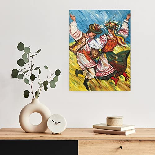 Ukrainian Folk Art Painting Ukrainian Wall Art Dancing Couple Oil Painting Ukrainian Flag Painting Wall Art Paintings Canvas Wall Decor Home Decor Living Room Decor Aesthetic 12x16inch(30x40cm) Unfr