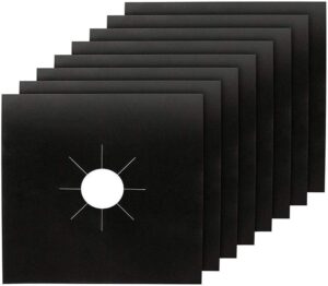 8pcs gas range stove top burner protectors,0.2 mm thickness stove top covers for gas burners,non-stick stovetop protector liner cover reusable dishwasher safe size 10.6” x 10.6” (black 8pcs)