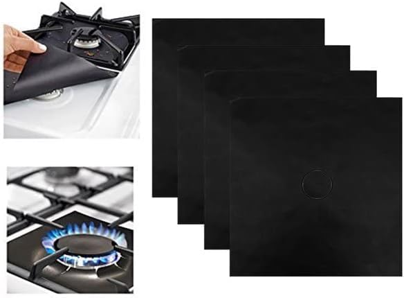 8pcs Gas range stove top burner protectors,0.2 MM Thickness stove top covers for gas burners,Non-Stick Stovetop Protector Liner Cover Reusable Dishwasher Safe Size 10.6” x 10.6” (Black 8pcs)