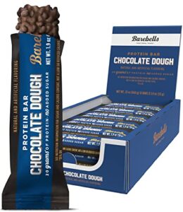 barebells protein bars chocolate dough with 1g of total sugars - 12 count, 1.9oz bars - snacks with 20g of high protein - on the go protein snack & breakfast bars