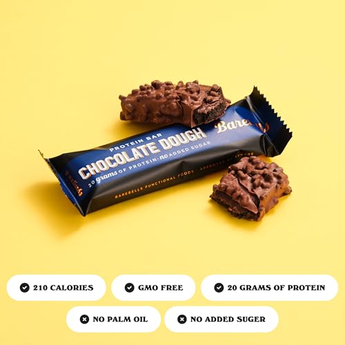 Barebells Protein Bars Chocolate Dough with 1g of Total Sugars - 12 Count, 1.9oz Bars - Snacks with 20g of High Protein - On The Go Protein Snack & Breakfast Bars