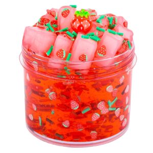 red jelly cube crunchy slime, soft non-stick clear crystal slime, stress relief toy for girls and boys, for kids party favors gifts ideas, birthday gifts