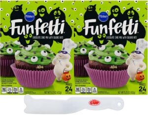 pillsbury funfetti slime cake mix with candy bits, 15.25 oz box (pack of 2) with by the cup spatula knife