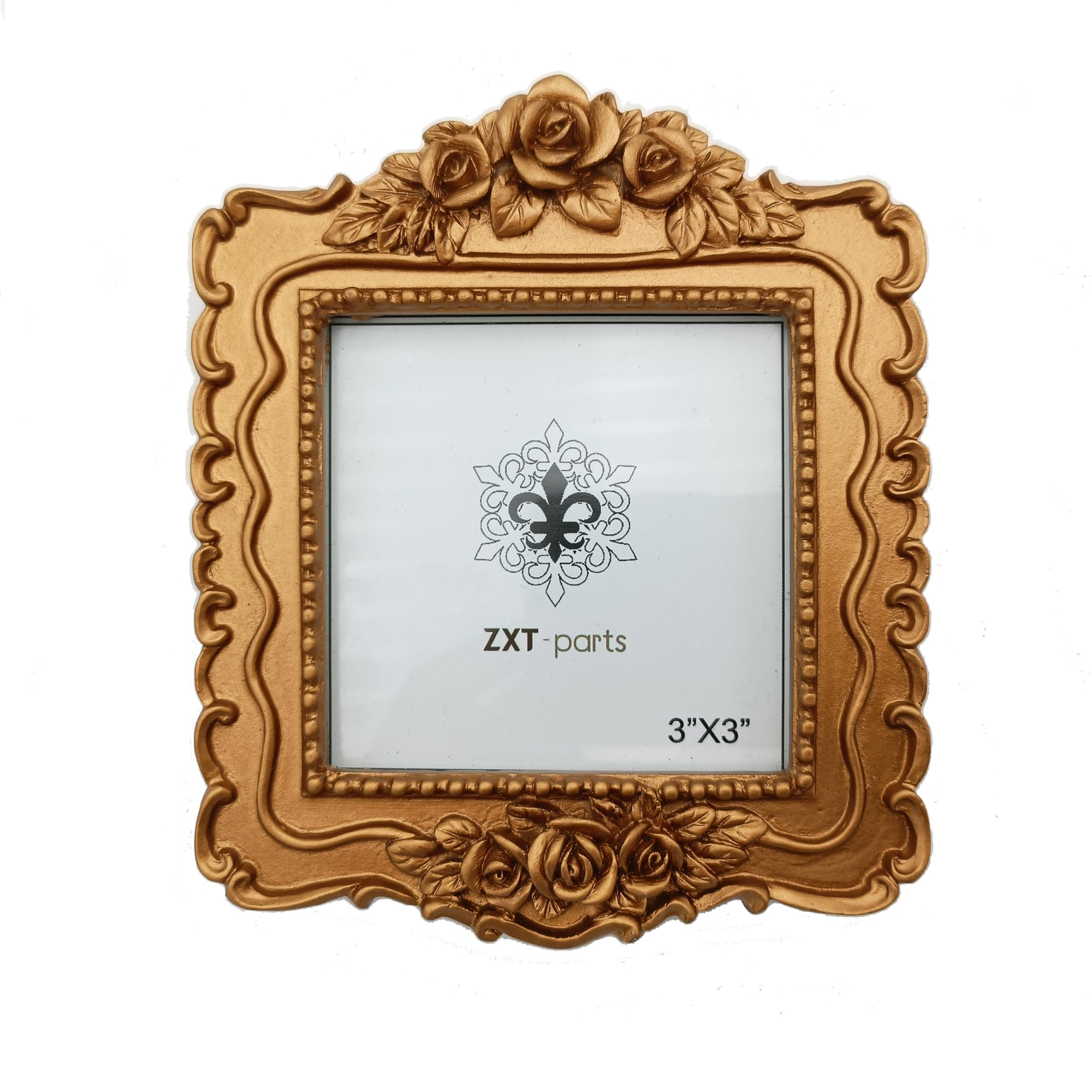 ZXT-parts 3x3 Picture Frame Square Gold Vintage Frame. Resin Handmade Photo Frame. Glass Panel. Black Suede Cover. European Style Suitable for Wall or Desktop.