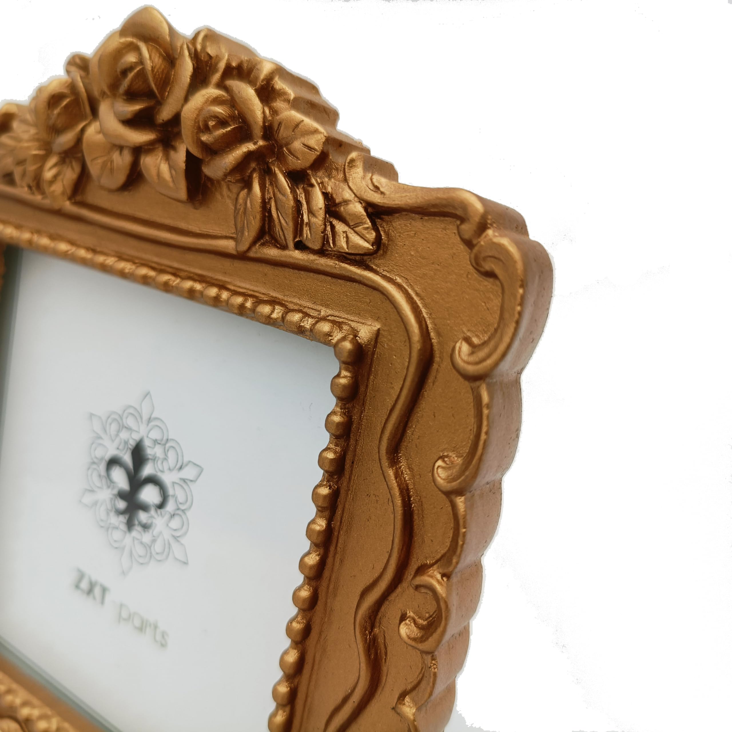 ZXT-parts 3x3 Picture Frame Square Gold Vintage Frame. Resin Handmade Photo Frame. Glass Panel. Black Suede Cover. European Style Suitable for Wall or Desktop.