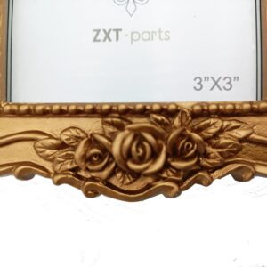 ZXT-parts 3x3 Picture Frame Square Gold Vintage Frame. Resin Handmade Photo Frame. Glass Panel. Black Suede Cover. European Style Suitable for Wall or Desktop.