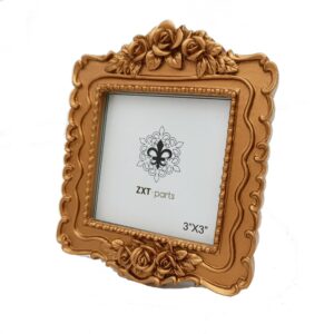 ZXT-parts 3x3 Picture Frame Square Gold Vintage Frame. Resin Handmade Photo Frame. Glass Panel. Black Suede Cover. European Style Suitable for Wall or Desktop.