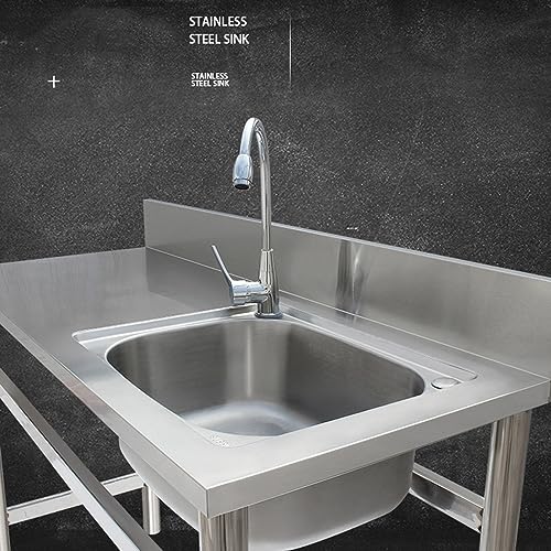 HCZION Industrial Sink W/Workbench Utility Sink Freestanding Stainless Steel Sink Commercial Restaurant Sink 1 Compartment Washing Hand Basin with Storage Shelves (Color : Cold Water)