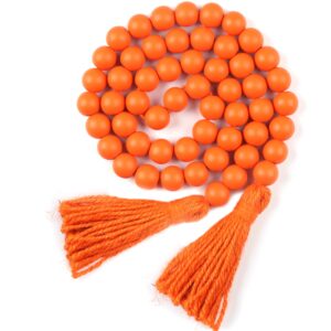 ramirabi wood beads garland with tassels farmhouse beads rustic prayer beads boho beads for boho home decor,wall hanging decoration (orange)