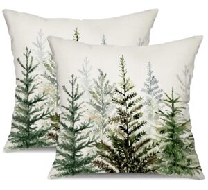 dfxsz christmas pillow covers 18x18 inch set of 2 watercolor blue green christmas tree rustic style nature forest print decorative throw pillows winter christmas decor th-32b18