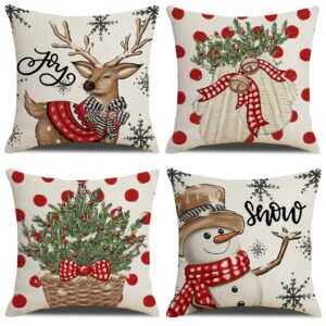 litivy christmas decor pillow covers set of 4 decorative throw pillowcase for winter xmas holiday home decor for sofa couch (christmas tree snowman gloves deer) (18"x18", red)