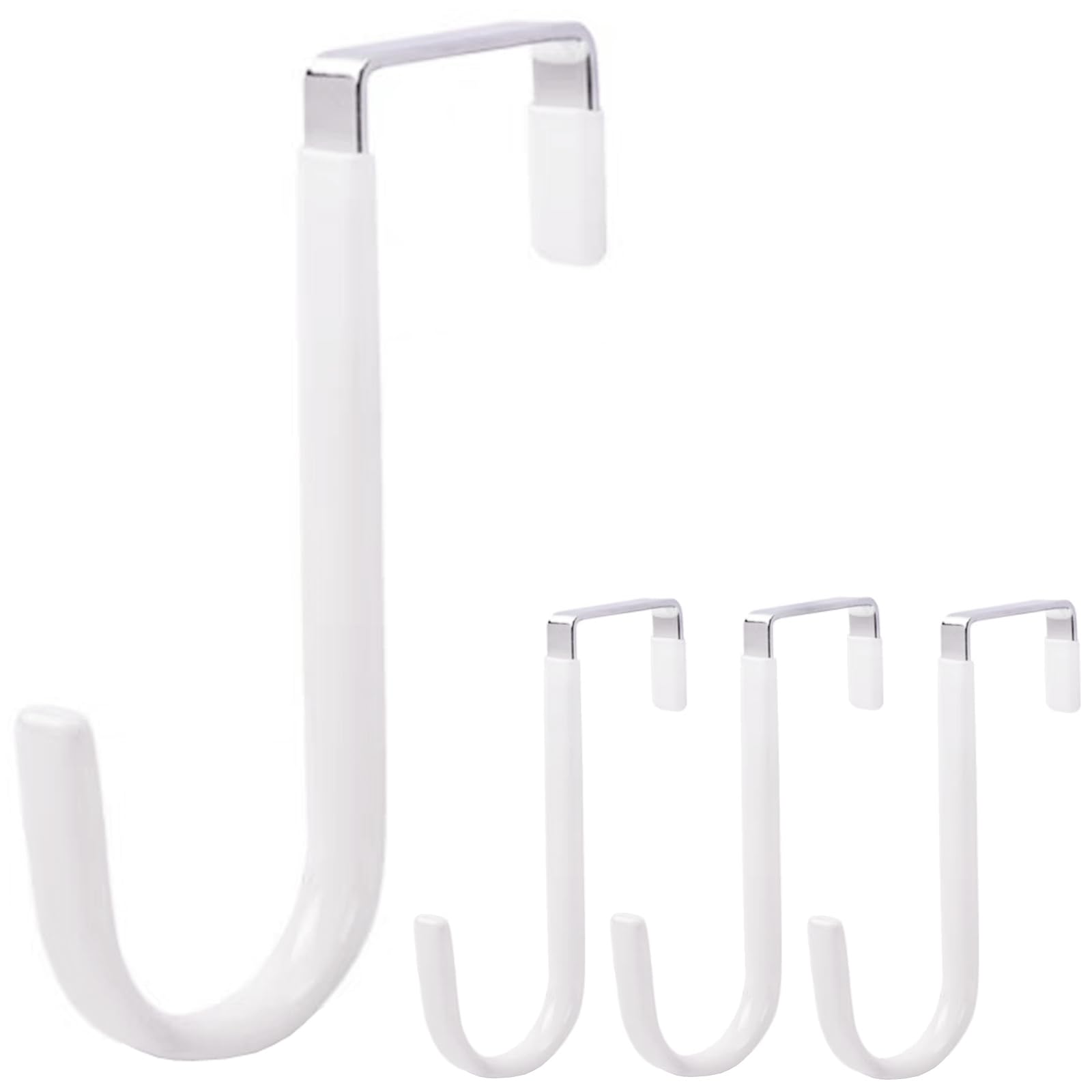 Over the Door Hooks, Heavy Duty Hangers Organizer Hooks with Soft Rubber Surface Prevent Scratches, Door Hanging Hooks for Bedroom, Kitchen, Bathroom Hanging Hats, Bags, Keys, Coats (White, 4 Pack)