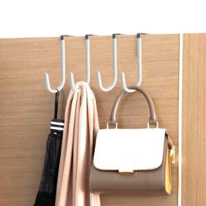 Over the Door Hooks, Heavy Duty Hangers Organizer Hooks with Soft Rubber Surface Prevent Scratches, Door Hanging Hooks for Bedroom, Kitchen, Bathroom Hanging Hats, Bags, Keys, Coats (White, 4 Pack)