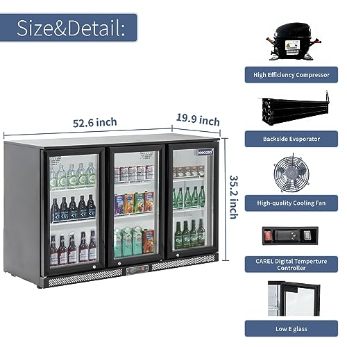 ICECASA Beverage Refrigerators 3 Glass Door Back Bar Refrigerator Commericial Counter Height Refrigerator LED Lighting Merchandiser 11.7Cu.ft for Soda Beer