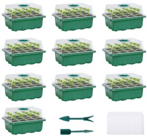 seed starter trays, 12 cells x 10 packs humidity adjustable plant grow kit with dome and base for greenhouse & gardens(120 cells total tray)