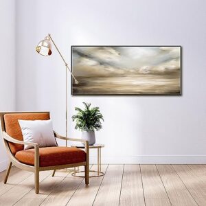 Sky Landscape Abstract Texture Art Oil Painting Light Brown Minimalist Neutral Oil Painting Living Room Home Decor Wall Art,Unstretched,Frameless,(102X203cm)40X80Inches