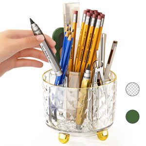 gotoba pen holder for desk, 6 slots 360° degree rotating desk organizers - pencil pen organizers for desk - pencil holder for desk - pencil cup pot for office school home art supply (transparent)