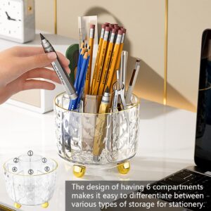 GOTOBA Pen Holder for Desk, 6 Slots 360° Degree Rotating Desk Organizers - Pencil Pen Organizers for Desk - Pencil Holder for Desk - Pencil Cup Pot for Office School Home Art Supply (Transparent)