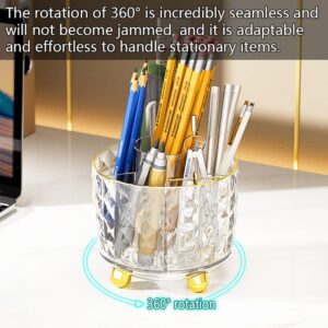 GOTOBA Pen Holder for Desk, 6 Slots 360° Degree Rotating Desk Organizers - Pencil Pen Organizers for Desk - Pencil Holder for Desk - Pencil Cup Pot for Office School Home Art Supply (Transparent)