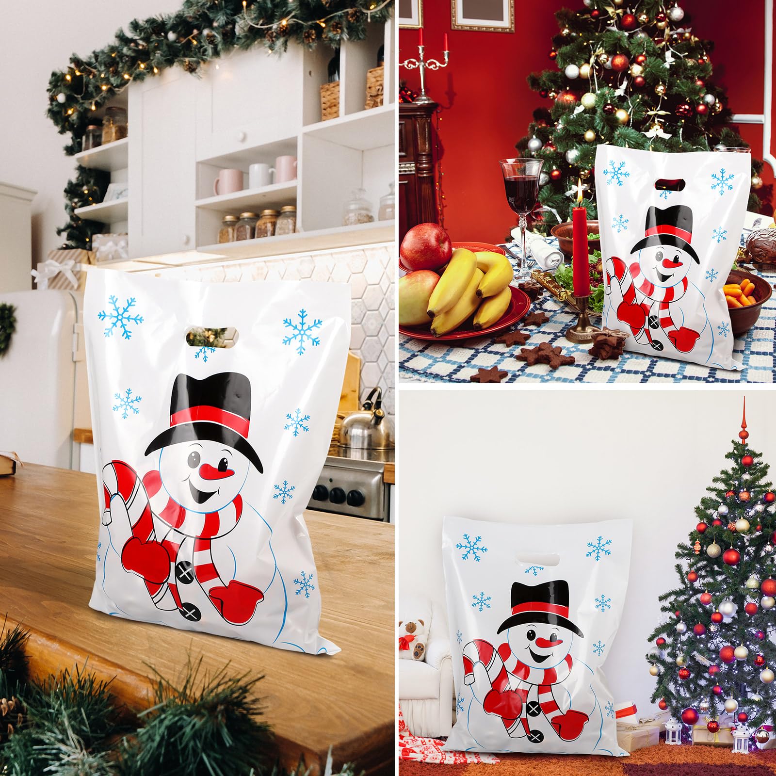 Tenceur 150 Pcs Christmas Jumbo Big Gift Bags 17 x 12 Inch Plastic Christmas Gift Wrapping Bags Large Christmas Bags for Gifts Presents Xmas Holiday Party Favor Goodie Storage (Snowman)