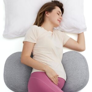 Momcozy Portable Pregnancy Pillow for Sleeping, W Shaped Maternity Pillow for Side Sleeper, Support for Back, Belly, Hips for Pregnant Women, Adjustable Travel Wedge Pillow, Grey