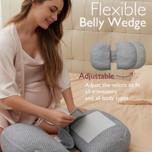 Momcozy Portable Pregnancy Pillow for Sleeping, W Shaped Maternity Pillow for Side Sleeper, Support for Back, Belly, Hips for Pregnant Women, Adjustable Travel Wedge Pillow, Grey