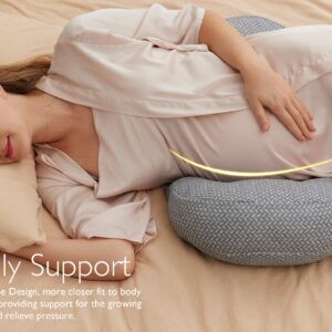 Momcozy Portable Pregnancy Pillow for Sleeping, W Shaped Maternity Pillow for Side Sleeper, Support for Back, Belly, Hips for Pregnant Women, Adjustable Travel Wedge Pillow, Grey