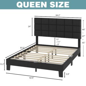 Lifezone Queen Bed Frame with Headboard Linen Upholstered Bed Frame with Wood Slats Support,No Boxing Needed,Heavy Duty Feet,Button Tufted Design,Easy Assembly,Dark Grey