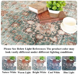 TOPRUUG Washable Oriental Area Rug - 8x10 Rugs for Living Room Soft Carpet for Bedroom Waterproof Floral Distressed Indoor Stain Resistant Non-Shedding Floor Carpets (Green, 8x10)