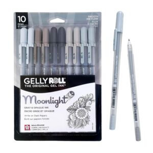 sakura gelly roll moonlight 10 gel pens - bold ink pen for journaling, art, or drawing - gray & opaque ink - bold line - 10 pack