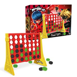 miraculous ladybug - get 4, paris grid with connect ladybug and cat noir tokens, 4 in a row game, strategy board games for kids, 2 players, toys for kids for ages 6 and up (wyncor)