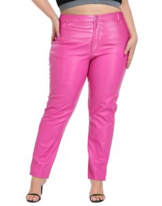 hde women's plus size faux leather pants high waist straight leg pant w/pockets hot pink - 1x