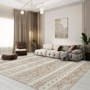 8x10 area rugs living room rugs: large machine washable rug with non-slip backing non shedding stain resistant, soft geometric moroccan carpet for dining room nursery home office - brown