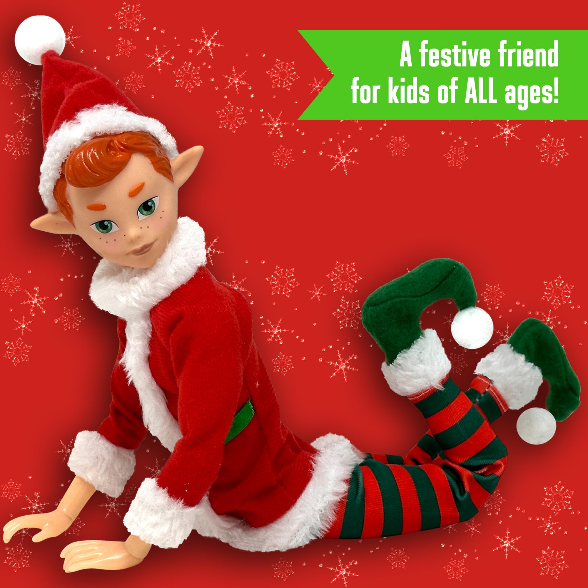 The Original Elf Christmas Dolls, 12" Christmas Elf Doll, Toy Elf for Kids or Décor, Mini Toy Elf Dolls for Christmas, Christmas Elf Decorations, Poseable Little Elf Shelf Sitters with Dangling Legs