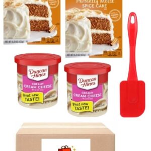 Duncan Hines Spice Cake Mix (2 Boxes) and Cream Cheese Frosting (2 Tubs) Set Includes Spatula Packaged by Favoricks