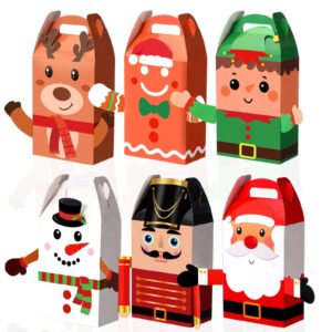 harloon christmas gift boxes kid bulk xmas nutcracker santa snowman reindeer elf 3d cardboard with handle party presents cute empty packaging supplies,12 x 6 x 3.1 inch(24 pcs)