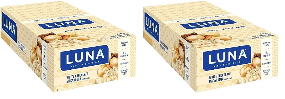 Luna Bar - Gluten Free Snack Bars - White Chocolate Macadamia Flavor -8g of protein - Non-GMO - Plant-Based Wholesome Snacking - On the Go Snacks (1.69 Ounce Snack Bars, 15 Count) (Pack of 2)