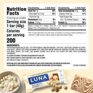 Luna Bar - Gluten Free Snack Bars - White Chocolate Macadamia Flavor -8g of protein - Non-GMO - Plant-Based Wholesome Snacking - On the Go Snacks (1.69 Ounce Snack Bars, 15 Count) (Pack of 2)