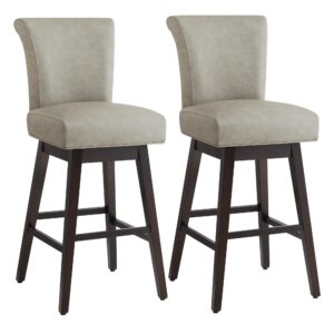 chita 30 inch counter height swivel bar stools set of 2, fsc certified modern upholstered faux leather swivel barstool chairs with back, stone grey