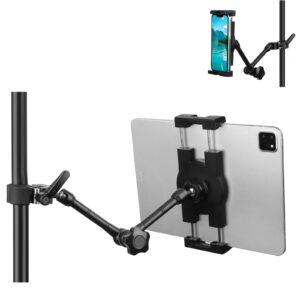 mippko tablet holder for microphone stand and mic music stand,compatible with 4.7~12.9 inch ipad/nexus/lg g pads/e-reader/iphone,multi angle adjustable 10 inch long aluminum alloy mount