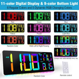 TXL Digital Wall Clock Large Display, 13.7" Large Digital Clock with Remote Control, Dual Alarm, Count Up/Down Timer, RGB Color Changing LED Wall Clock for Classroom, Bedroom, Living Room