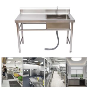 Commercial Restaurant Sinks, Stainless Steel Utility Sink, Large Single Bowl Sink, With Drainboard&Faucet Commercial Restaurant Kitchen Sink Set,Freestanding Utility Sink and Countertop for Restaurant