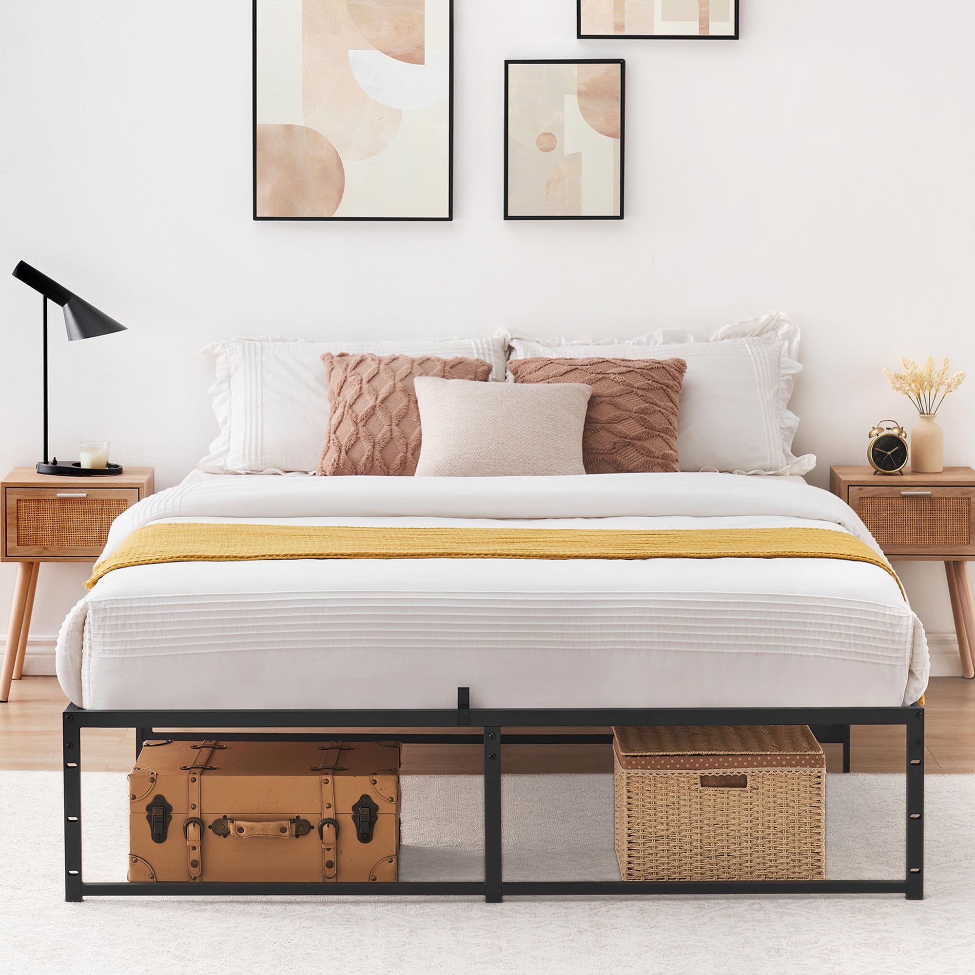 IDEALHOUSE Full Size Bed Frame, Ultra Sturdy Metal Full Bed Platform Frame with 3 in 1 Steel Support, 14 inch No Box Spring Needed Easy to Assemble Black Bedframe - Full